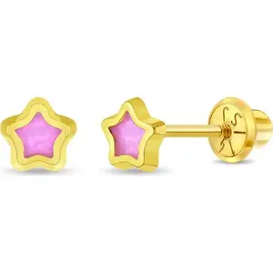 IN SEASON JEWELRY 14k Yellow Gold Earrings With Opalescent Enamel Center - Pink