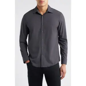 W.R.K Trim Fit Dash Duo Geo Print Performance Button-up Shirt - Black