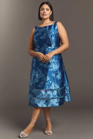 Adrianna Papell Metallic Floral Jacquard Fit & Flare Cocktail Dress - Blue  Multi | Editorialist
