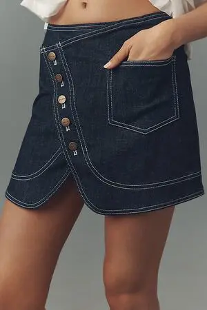 PILCRO Reworked Denim Wrap Mini Skirt