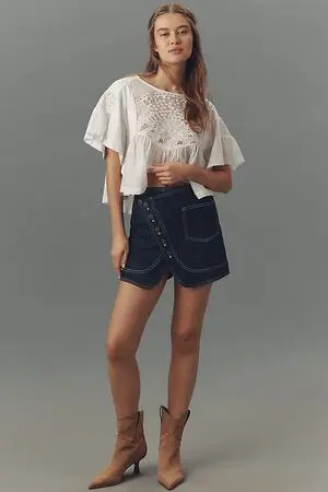 PILCRO Reworked Denim Wrap Mini Skirt