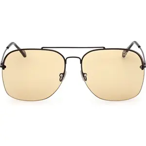 TOM FORD Mackenzie 64mm Oversize Pilot Sunglasses - Shiny Black / Amber To Brown