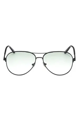 TOM FORD Clark 59mm Gradient Pilot Sunglasses - Shiny Black / Gradient Green