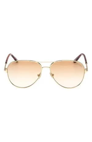 TOM FORD Clark 59mm Gradient Pilot Sunglasses - Shiny Gold / Gradient Amber