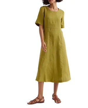 SEASALT CORNWALL Grass Wave Linen Midi-dress - Avocado
