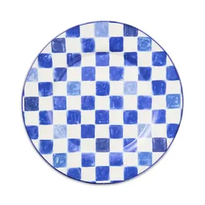 MACKENZIE-CHILDS Check Round Platter Indigo