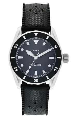 VAER D4 Meridian Black Solar Dive Watch Black/strap
