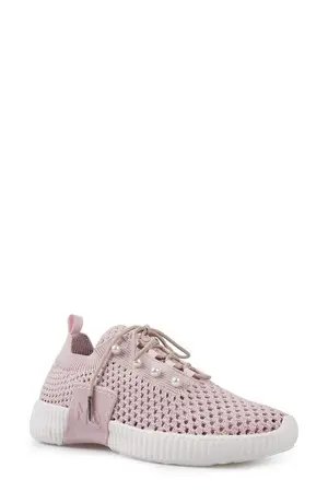 NATIONAL COMFORT Klarra Faux Pearl Embellished Knit Sneakers - Blush