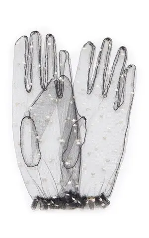 Valentino Garavani Ruched Lace Gloves - Black