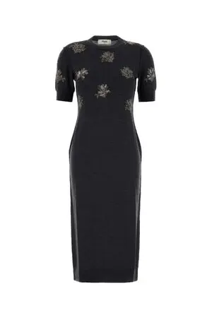 Fendi Knitted Sequined Midi Dress - Grey