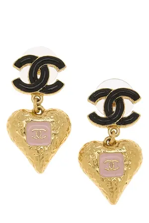 Chanel Heart Dangle Earrings - Pink