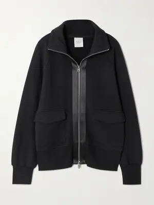 Varley Roxbury Satin-trimmed Zip-up Sweatshirt - Black