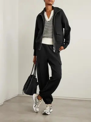 Varley Roxbury Satin-trimmed Zip-up Sweatshirt - Black