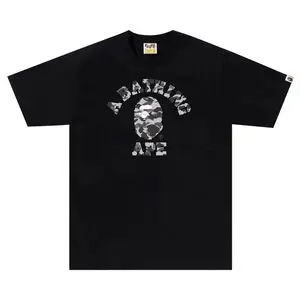 A BATHING APE Heather Grey Camo College Tee - Black