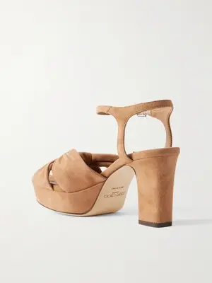 JIMMY CHOO Heloise 80 Knotted Suede Platform Sandals - Brown
