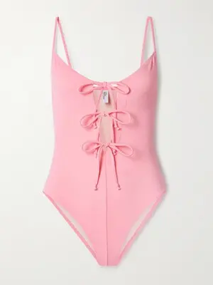 Lisa Marie Fernandez Tie-Detailed Crepe Swimsuit Pink