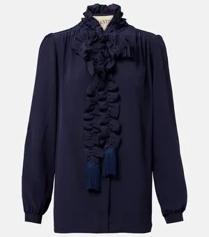 Valentino Garavani Ruffled Silk Crêpe De Chine Blouse - Blue