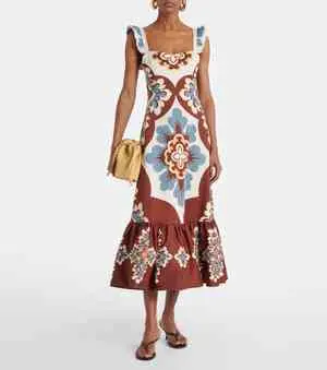 La DoubleJ Palazzo Placée Cotton-blend Midi Dress - Multicoloured