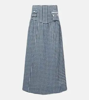 GANNI Gingham High-rise Maxi Skirt - Blue