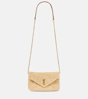 Saint Laurent Cassandre Mini Raffia Shoulder Bag - Beige