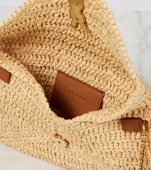 Saint Laurent Cassandre Mini Raffia Shoulder Bag - Beige
