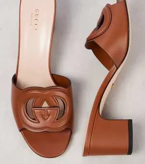 Gucci Interlocking G Leather Mules - Brown