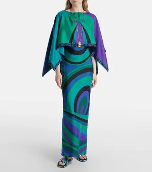 Emilio Pucci Iride Silk Twill Maxi Dress And Cape Set - Green