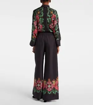 La DoubleJ Printed Silk Twill Palazzo Pants - Black