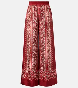 La DoubleJ Phoenix Placed Printed Silk Twill Palazzo Pants - Red