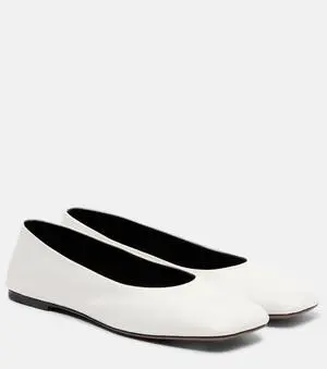 THE ROW Square Leather Ballet Flats - White