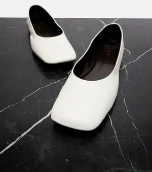 THE ROW Square Leather Ballet Flats - White
