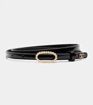 Valentino Garavani Vlogo Embellished Leather Belt - Black