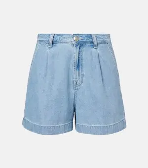 7 For All Mankind Hana Pleated Denim Shorts - Blue