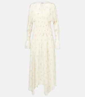 GANNI Printed Smocked Maxi Dress - Beige