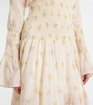 GANNI Printed Smocked Maxi Dress - Beige