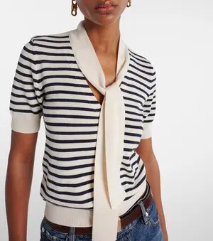 FRAME The Sailor Striped Tie-neck Sweater