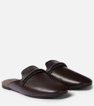 Women's Brown Leather Slip-On Mules