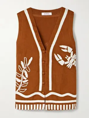 ERES Mermaid Oursin Embroidered Linen Vest - Brown