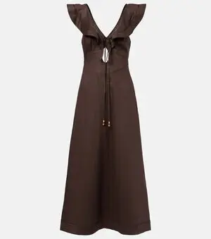Zimmermann Rhiannon Linen Midi Dress - Brown