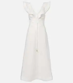 Zimmermann Rhiannon Linen Midi Dress - White