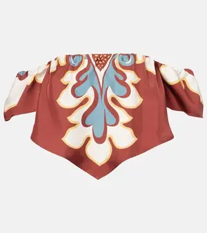 La DoubleJ Sand Dollar Off-shoulder Silk Top - Multicoloured