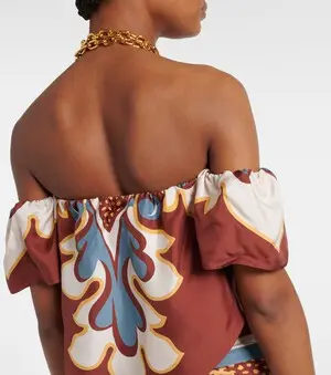 La DoubleJ Sand Dollar Off-shoulder Silk Top - Multicoloured