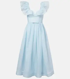 Zimmermann Dawning Linen And Silk Midi Dress