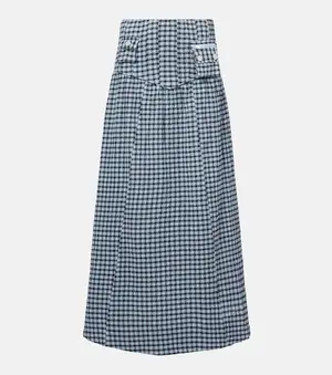 GANNI Gingham High-rise Maxi Skirt - Blue