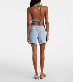 AREA Embellished Denim Shorts - Blue