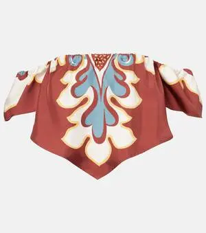 La DoubleJ Sand Dollar Off-shoulder Silk Top - Multicoloured