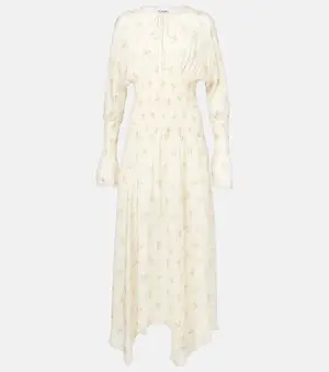 GANNI Printed Smocked Maxi Dress