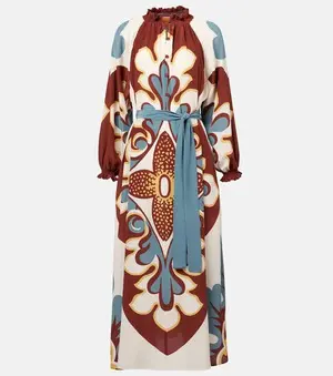 La DoubleJ Cerere Silk Crepe De Chine Midi Dress - Multicoloured