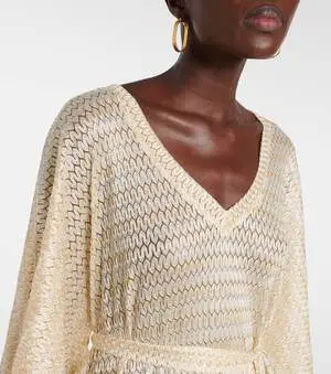 Melissa Odabash June Knitted Lame Kaftan - Neutrals
