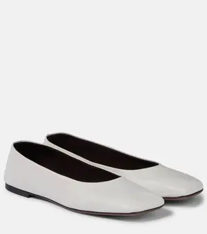 THE ROW Square Leather Ballet Flats - White